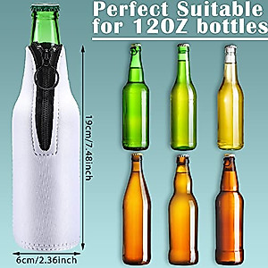 10 Pieces Sublimation Blanks Beer Bottle Cooler Sleeves White Neoprene Sleeve with Zipper Beer Sleeves for Bottles Can Cooler Insulator Glass Bottle Cover Sleeve Neck Beer Holder for 12 oz Bottle