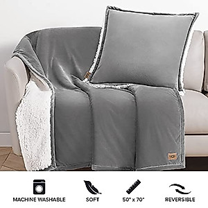 UGG Bliss Sherpa Throw Blanket - Plush Oversized Reversible Accent Blanket - 50” x 70” - Charcoal
