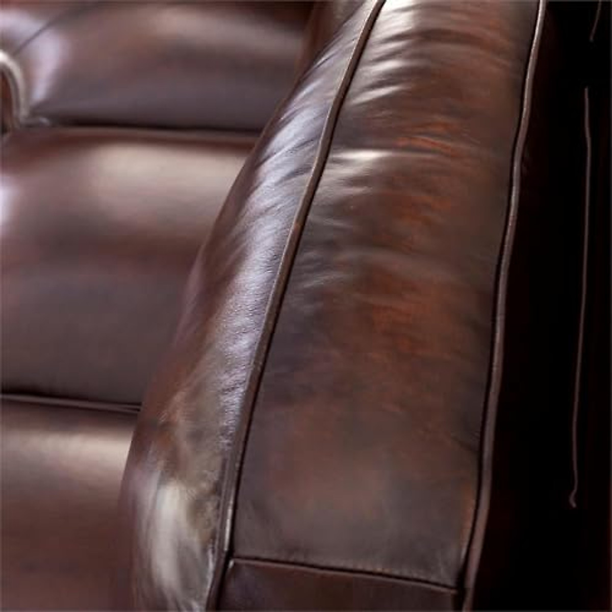 BOWERY HILL Traditional Leather Sofa with Nailheads in Brown