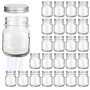 KAMOTA Glass Jars, 4 oz Mini Jars with Lids Perfect for Mason Canning Favor DIY Spice Jam Jars,24 PACK,30 Whiteboard Labels Included