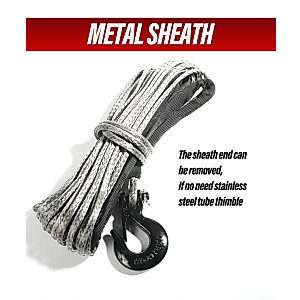 ESEWALAS Synthetic Winch Rope Kit,3/16 Inch x 50 Feet 8,350LBs Synthetic Winch Rope ATV Winch Line Cable Rope with Steel Hook Rubber Stopper Protecting Sleeve/Sheath and Thimble