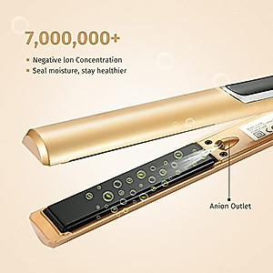 Hair Straightener and Curler 2 in 1,Keasen Professional Flat Iron for Hair Styling,Negative Ion Tourmaline Ceramic Titanium Straightening Curling Iron for All Hair Types,15S Fast Heating,LCD (Gold)
