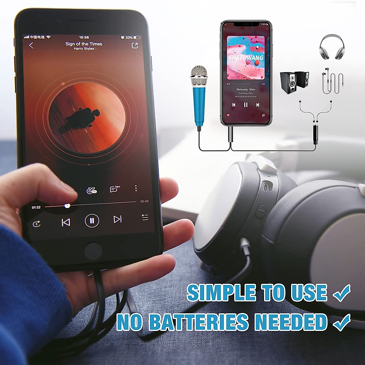 DELADOLA Mini Microphone,Portable Vocal Tiny Microphone, Asmr Microphone,Phone Microphone, Mini Karaoke Microphone for Voice Recording Chatting and Singing On iPhone,Android,Laptop Notebook（Blue）