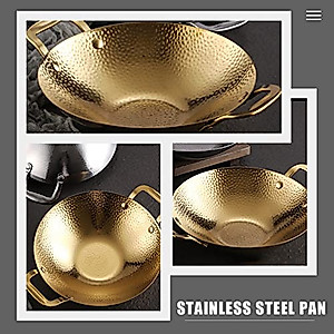 SHERCHPRY Stock Pot Everyday Pan with 2 Handles Stainless Steel Hammered Shabu Pot Korean Style Golden Ramen Pot without Lid Nonstick Hot Pot Fry Seafood Pan 8 inches Stainless Steel Pan