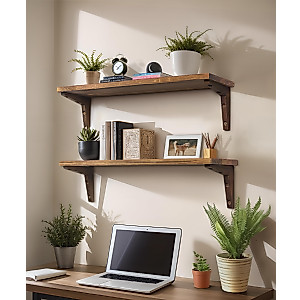 Godimerhea Floating Shelves for Wall, 24 Inch Rustic Bathroom Shelves Wall Mount Kitchen Storage Organizer for Laundry Bedroom Living Room, Brown