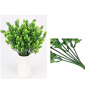 Tommen 8Bundles Artificial Grasses Outdoor Fake GrassesUV Resistant Bud Greenery Shrubs Indoor No Fade Thanksgiving Christmas Wedding Party Home Garden Fireplace Decor, Green