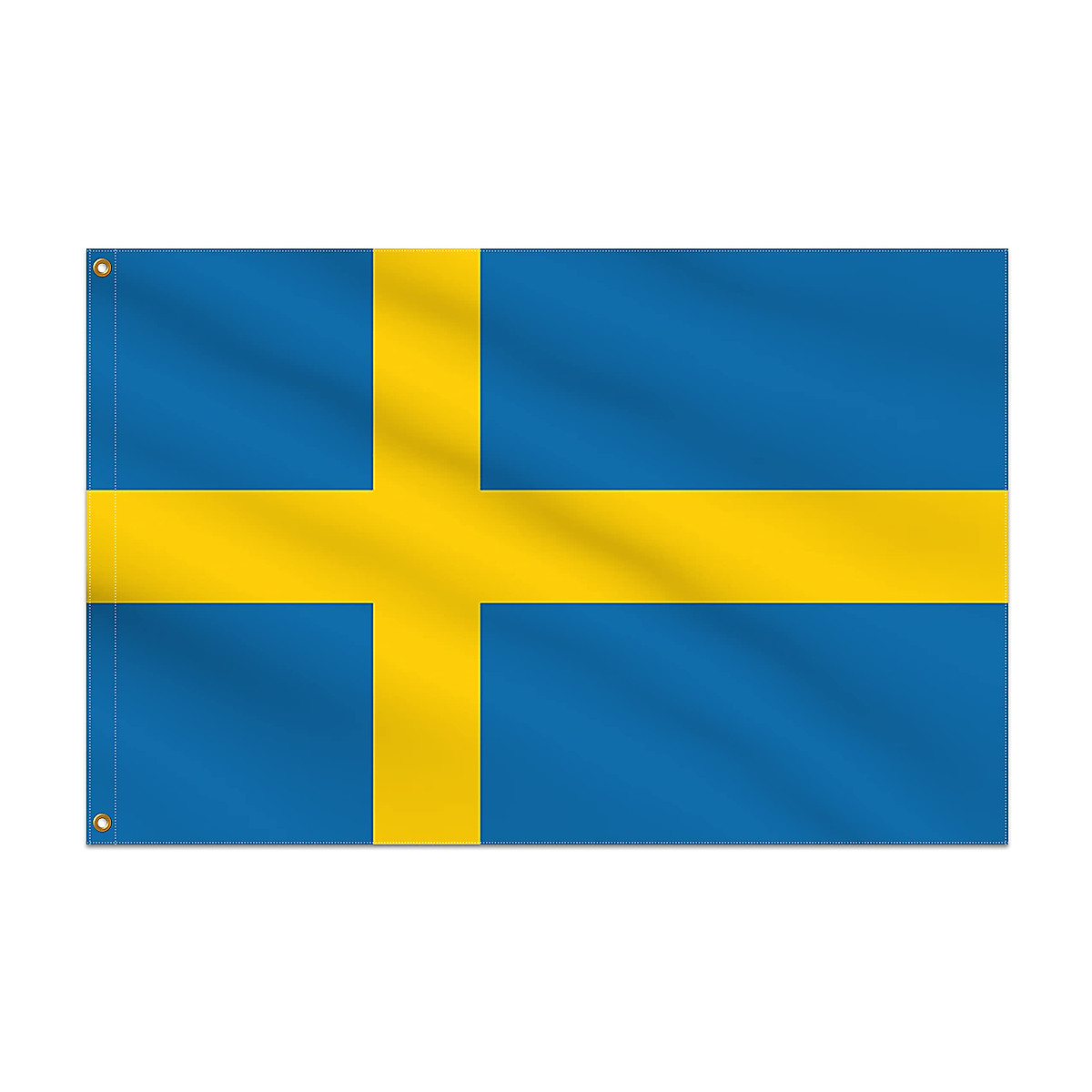 BannerBuzz Sweden Flag Knitted Fabric 90 GSM - Lightweight, Bright & Vivid Colors, Brass Grommets Use for Indoor-Outdoor Purpose (9' W X 6' H)