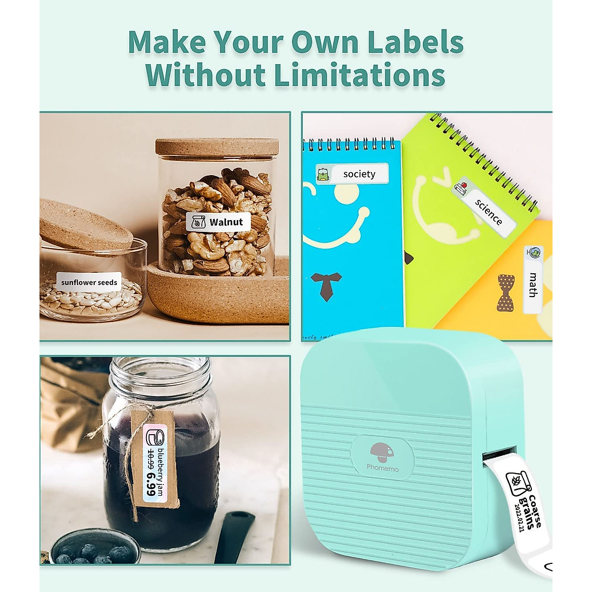 Phomemo Mini Label Maker Machine with Tape, Q31 Bluetooth Label Maker, Ink-Less Wireless Portabel Small Label Printer Machine for iOS/Android, Thermal Sticker Labeler Printer Handheld for Home,Office