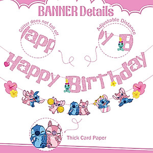 Pink Birthday Banner, Cartoon Happy Birthday banner Pink Cute Party Decoration for Girls Kids Birthday Party Baby Shower Cartoon Sign Decorations