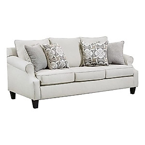 Pemberly Row 89" Upholstered Fabric Modern Sofa, Three Seater Cream Couch, Reversible Seat and Back Cushions, for Living Room, Bedroom, Office with Accent Pillows