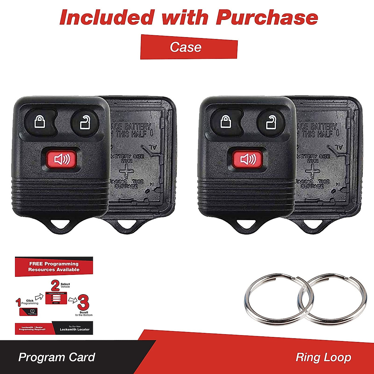 KeylessOption Just The Case Keyless Entry Remote Key Fob Shell Replacement - Black (Pack of 2)