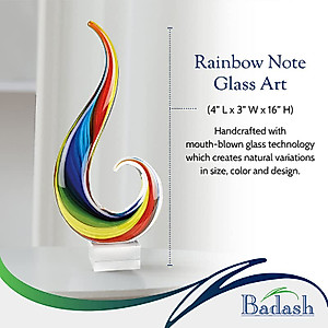 Badash Rainbow Note Murano-Style Glass Sculpture - Home Decor Glass Art - 16" Tall Mouth-Blown Glass Decor on Crystal Base - Contemporary Home Decor Accent Piece