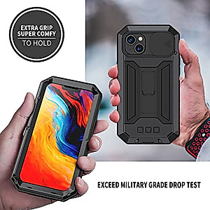 Metal Compatible with iPhone 14 Plus 6.7 inch 2022 Case Cameras Protection Heavy Duty Protection Doom Cover 360 Full Protection Shockproof with Built in Screen Protector Holder Kickstand (Black)