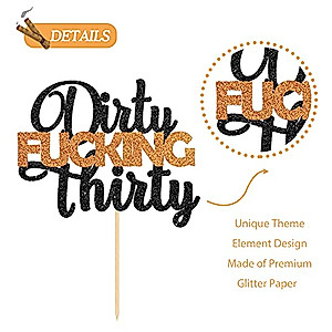 Halodete Glitter Dirty Fucking Thirty Cake Topper - Happy 30th Birthday/Anniversary Cake Decoration Party Supplies - Cheers to 30 Years Old Birthday Party Decor Black
