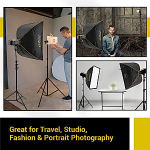 Glow EZ Lock 24x36 Quick Strip Rectangular Bowens Mount Softbox Lighting Kit with External, Internal Diffusers, Deflector Disk and Eggcrate Grid, Folding Softbox for Photography Studio Lighting