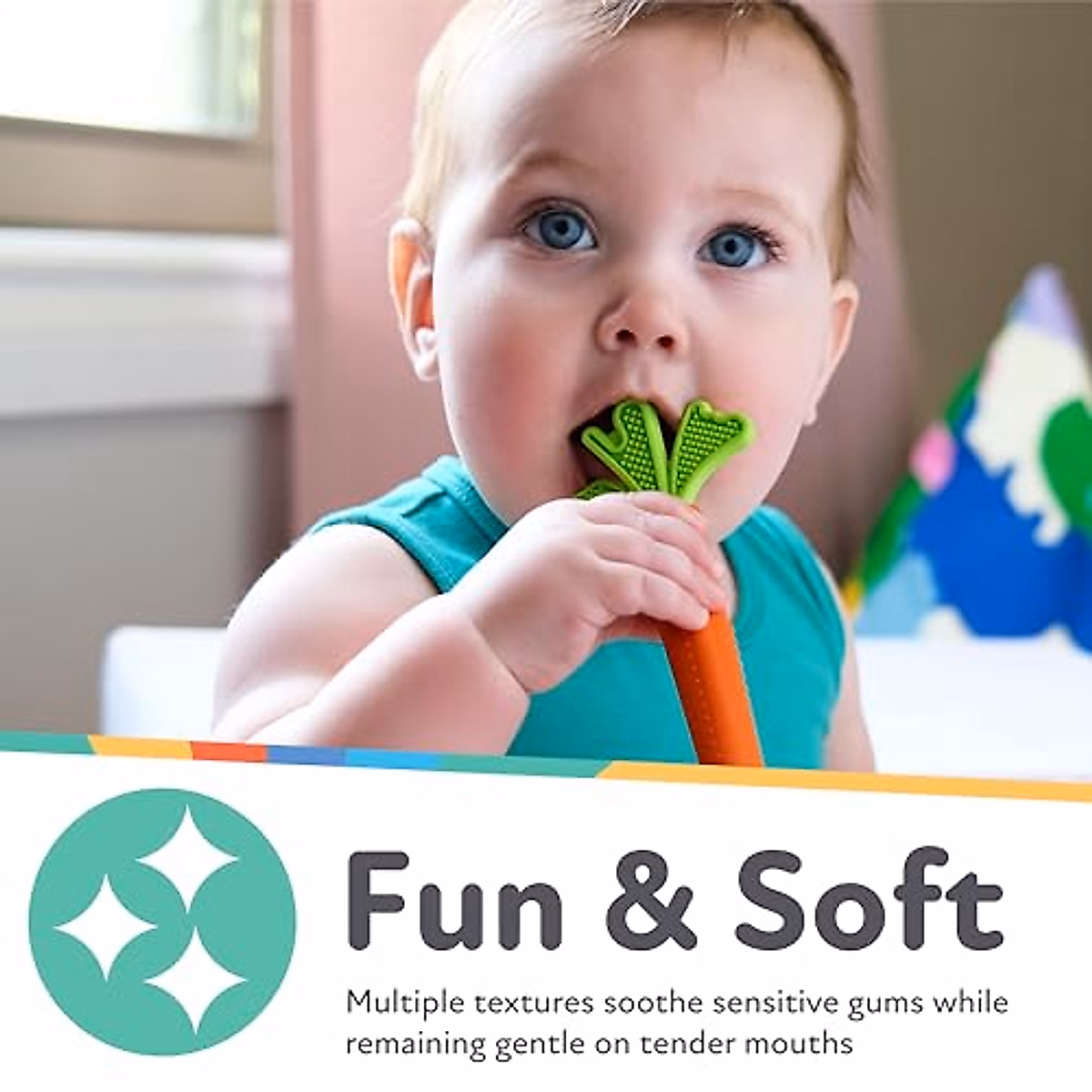 Nuby Silicone Carrot Tube Teether - Baby Teething Toy - Massaging Bristles for Sore Gums - 3+ Months - Toddler Easter Basket Stuffer