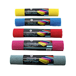 5 Pack Rainbow Assortment Anti-Slip Mat Rug Non Skid - Shelf and Drawer Liner Trim to Fit 12 inch x 60 inch Each Roll