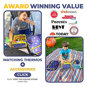 Bundle of Bento Box, Insulated Lunch Bag, Ice Pack & Water Botle Set for Kids - 5 Leakproof Compartments (Blue Yellow Truck) + Toddler Backpack for Boys, Cute 13” (Blue Yellow Trucks)