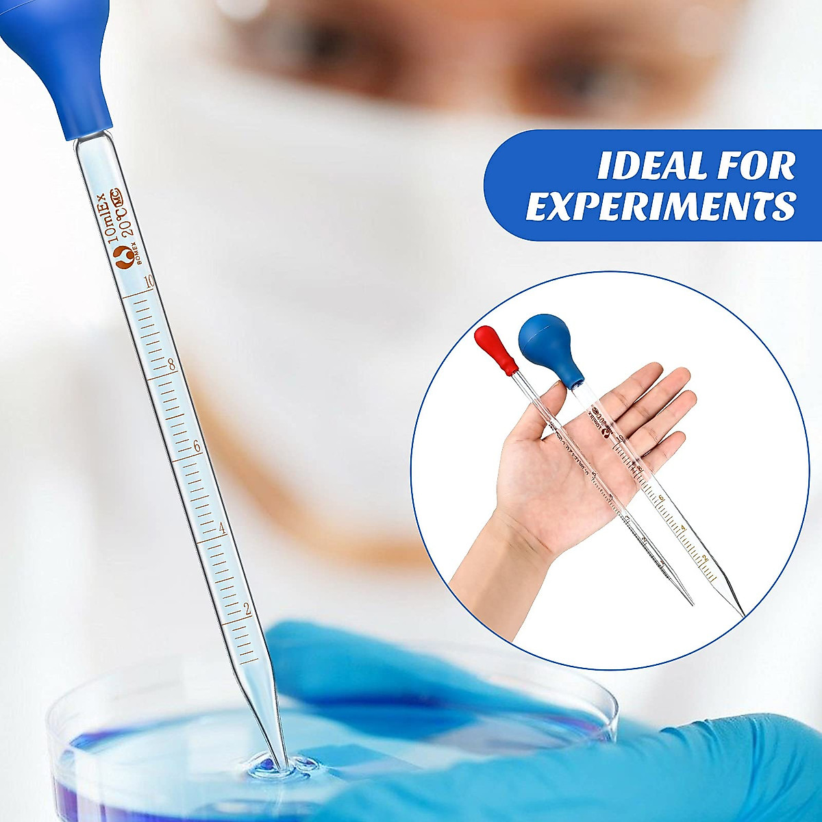 16 Pieces Glass Pipettes Graduated Dropper 2 PCS 10 ml 5 ml 3 ml 2 ml 1 ml 0.5 ml Glass Liquid Dropper with Rubber Caps 2 Pcs 20 cm Glass Stir Rod and 2 Washing Brush for Transfer Liquid Essential Oil