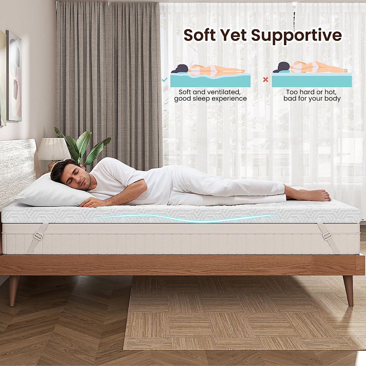 UniPon 3 Inch Gel Memory Foam Mattress Topper Twin, Medium Firm Foam Mattress Topper, Plush Foam Bed Topper for Pressure Relief, Removable Cover, CertiPUR-US Certified