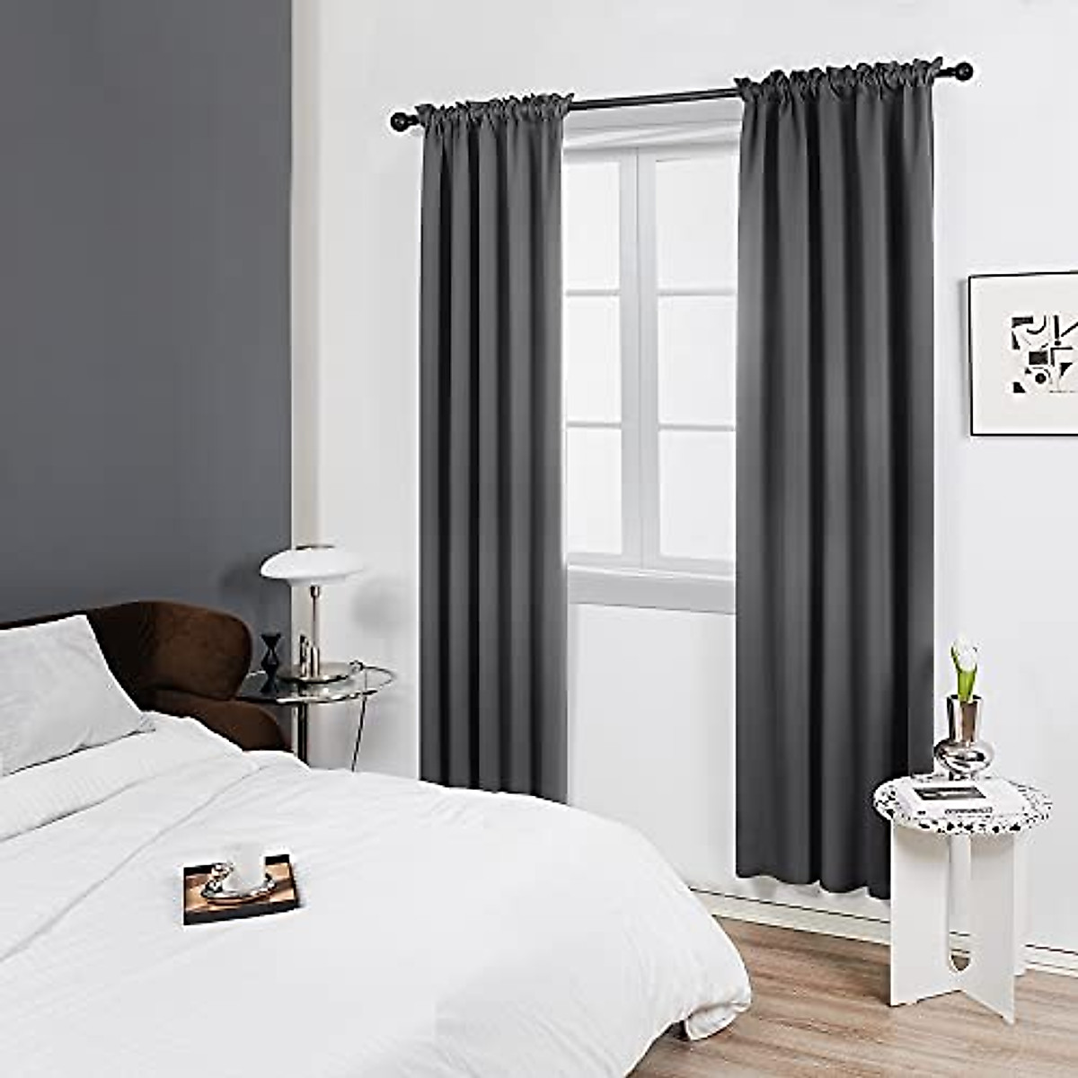 Deconovo Blackout Curtains Panels for Bedroom, Energy Saving Rod Pocket Living Room Curtains, Grey Black Out Curtains 63 Inch Long 2 Panels Burg - 42W x 63L Inch, Dark Grey,