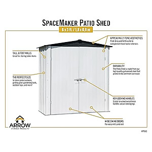 Arrow Shed Designed 6' x 3' x 6' Compact Outdoor Metal Backyard, Patio, and Garden Shed Kit, Flute Gray and Anthracite