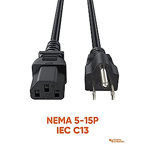 CableCreation [2-Pack 1 Feet 18 AWG Universal Power Cord for NEMA 5-15P to IEC320C13 Cable, 0.3M / Black