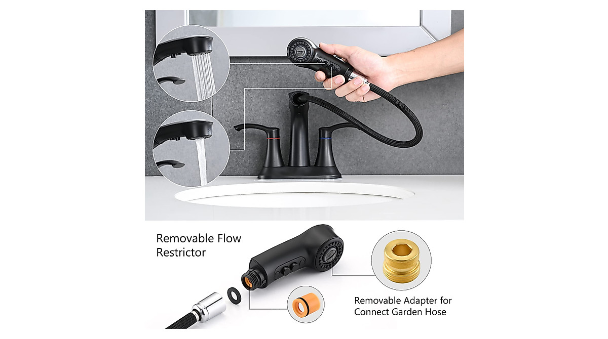 Besfelos Pull Out Bathroom Faucet – Matte Black Utility Sink