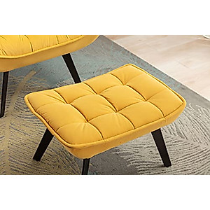 INMOZATA Accent Chairs for Living Room Upholstered Armless Chairs with Footstool Velvet Fabric Single Sofa Chair for Bedroom,Yellow