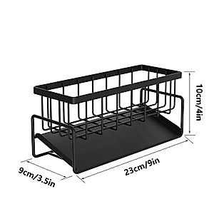 TWRYAMG Sponge Holder for Kitchen Sink-Kitchen Sponge Holder for Organizing Sponge, Brush & Soap Dish Dispenser, Kitchen Sink Organizer Rack with Divider Black