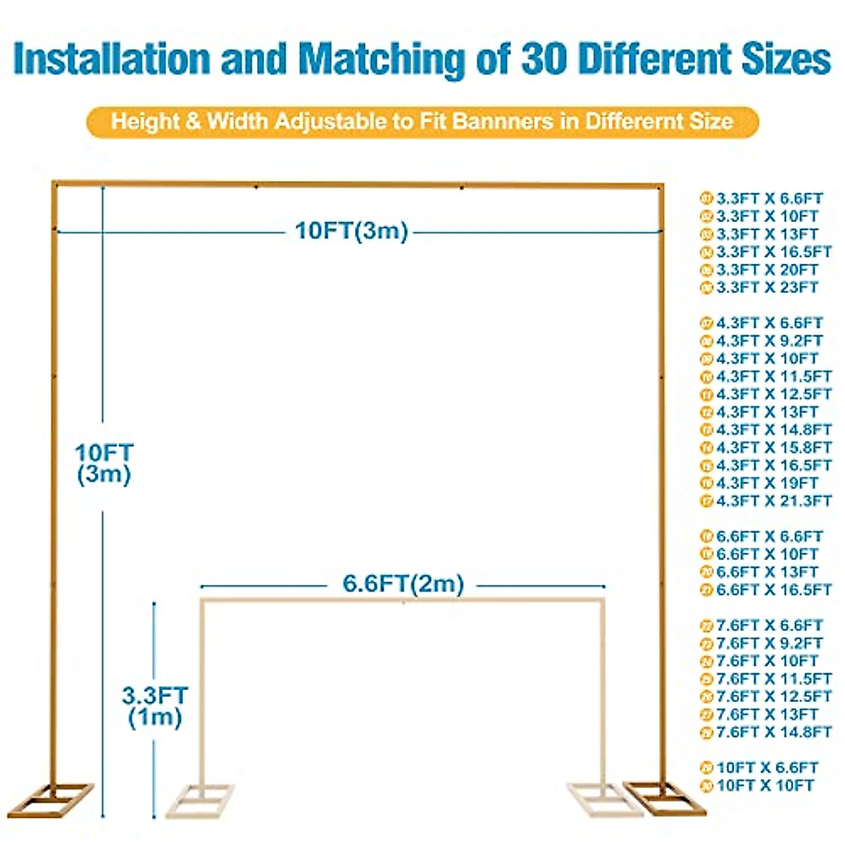 Fomcet 10FT x 10FT Backdrop Stand Heavy Duty with Base, Gold Portable Adjustable Pipe and Drape Backdrop Stand Kit, Square Metal Arch Party Frame for Wedding Birthday Parties Banquet Decorations