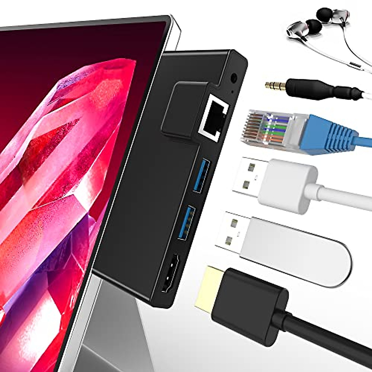 Surface Go/Go 2/Go 3 Hub, Surface Go Docking Station 5 in 1 USB C Surface Go 2 Dock Adapter with 1000M RJ45 Ethernet 4K HDMI 2 USB 3.0 Ports & 3.5mm Audio/Earphones Jack, NOT for Surface Laptop GO