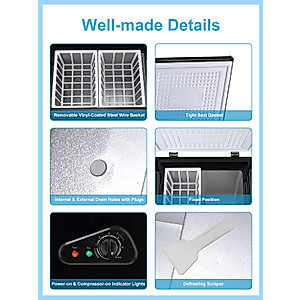 KRIB BLING Chest Freezer 5.0 cu.ft Mini Adjustable 7 Thermostat Compact Deep Freezer Top Door Low Noise with Removable Basket Black