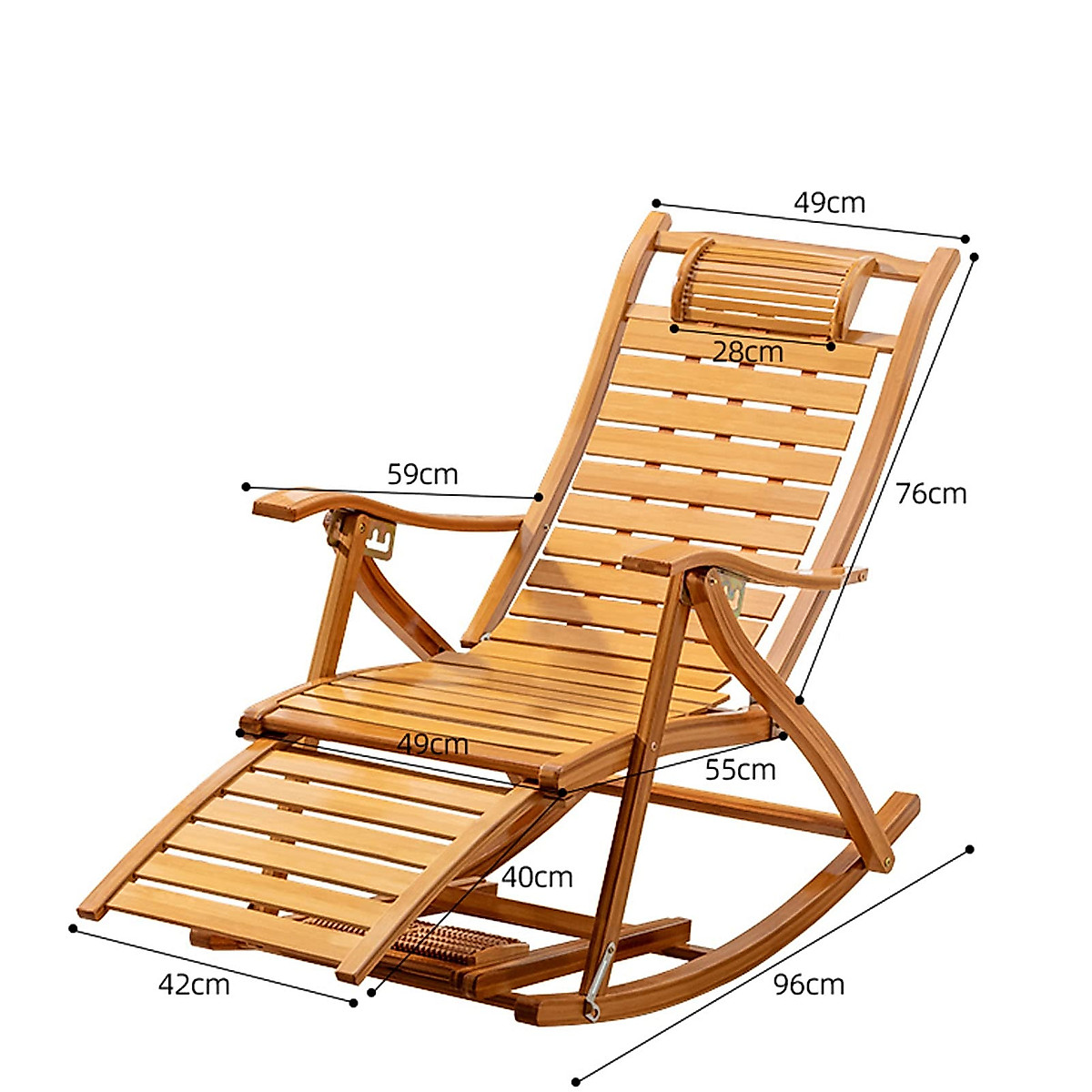 BROHN Lounge Chair, Foldable Wood Outdoor Chaise Lounge Rocking Chair Porch Rocker Outdoor Sun Lounger