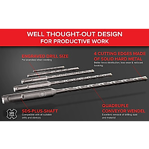 KSP-TEC® | Carbide - Cross Tipped SDS-Plus Rotary Hammer Drill and Chisle Bit Set with Storage Case for Masonry, Concrete, Brick, Stone