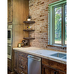 TIMEYARD Hanging Corner Wall Shelf, Distressed Brown Wood Jute Rope Floating Shelves, Farmhouse Storage Organizer Rack Rustic Home Decor for Living Room Bedroom Bathroom Kitchen