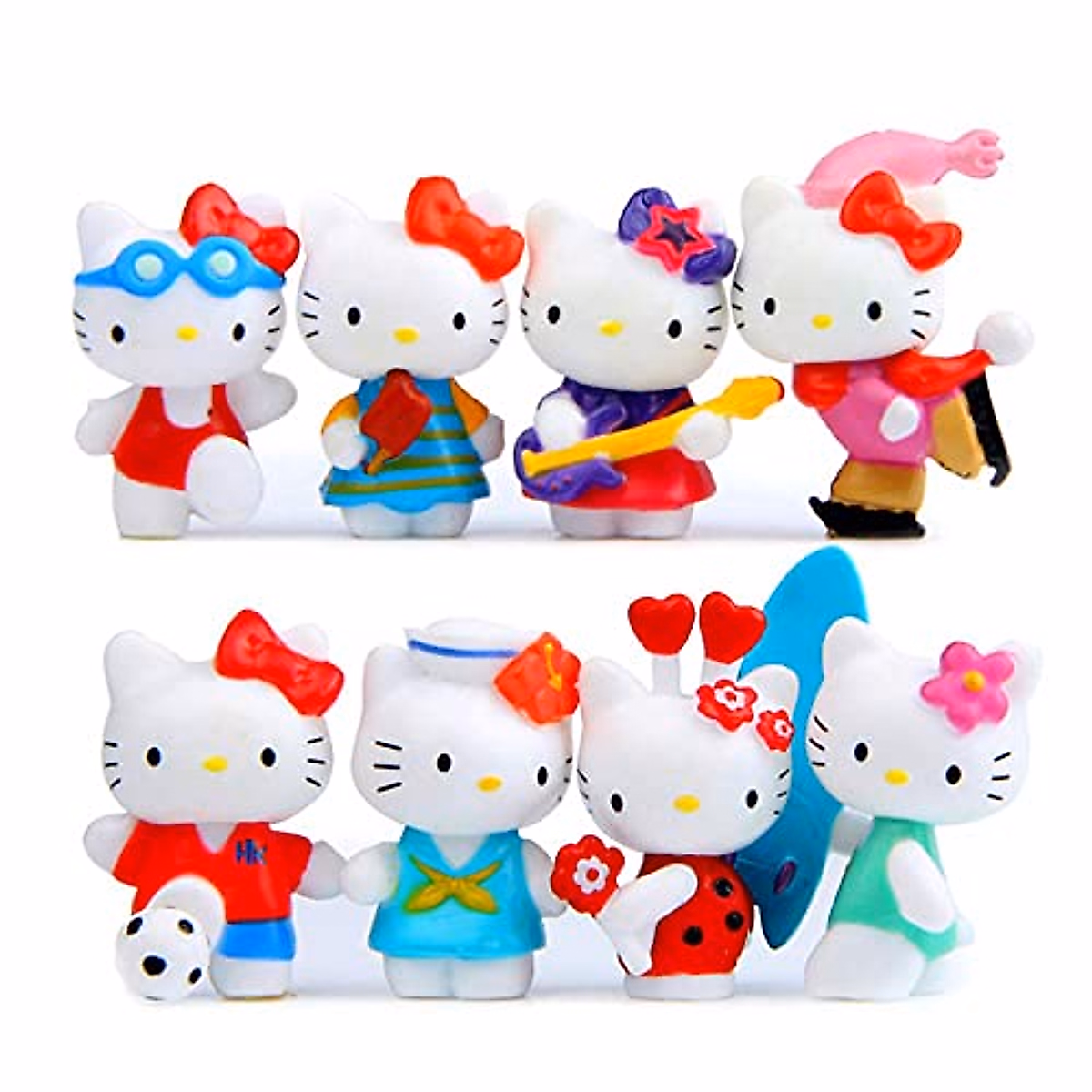 HYSTYLE 8 pcs Cute Animal Cat Characters Toys Kitty Figures Toy Set Mini Figure Collection Playset, Cake Topper, Plant, Automobile Decoration