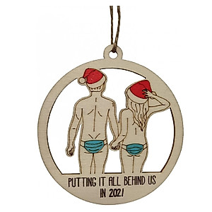 GTRXTAR 4PC 2021 Wooden Christmas Ornaments Christmas Tree Wooden Round Pendant Decoration, Christmas Tree Home Garden Decoration Hanging Ornaments