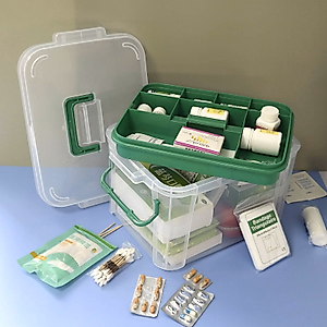 Parlynies First Aid Storage Box, Medicine Box, Plastic Clear Storage Bin, 1 Pack