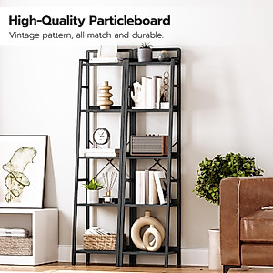 HOOBRO 5-Tier Ladder Shelf, Narrow Bookshelf, Industrial Bookcase, Skinny Bookshelf for Small Spaces, Corner Storage Shelf for Home Office, Living Room, Black BB35SJ01