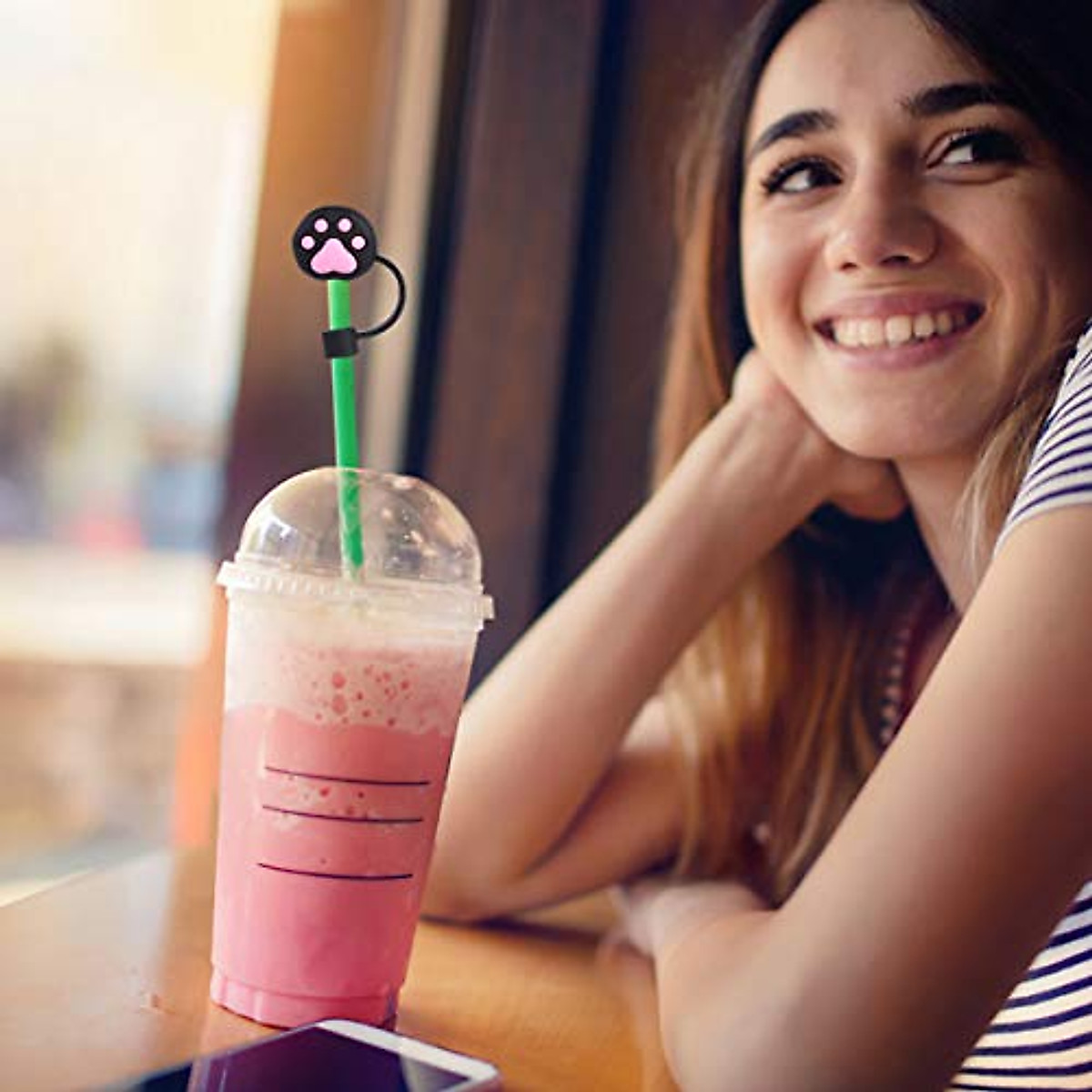 Abaodam 2Pcs Silicone Straw Plugs Straw Tips Cover Straw Protector Caps for Reusable Straw (Black Cat Paw)