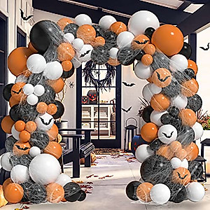 ZFUNBO 139 Pack Halloween Balloon Arch Garland Kit, Orange Black White Balloons Balloons Set with 3D Bat Sticker Spider Web for Halloween Party Decorations Baby Shower Birthday Party