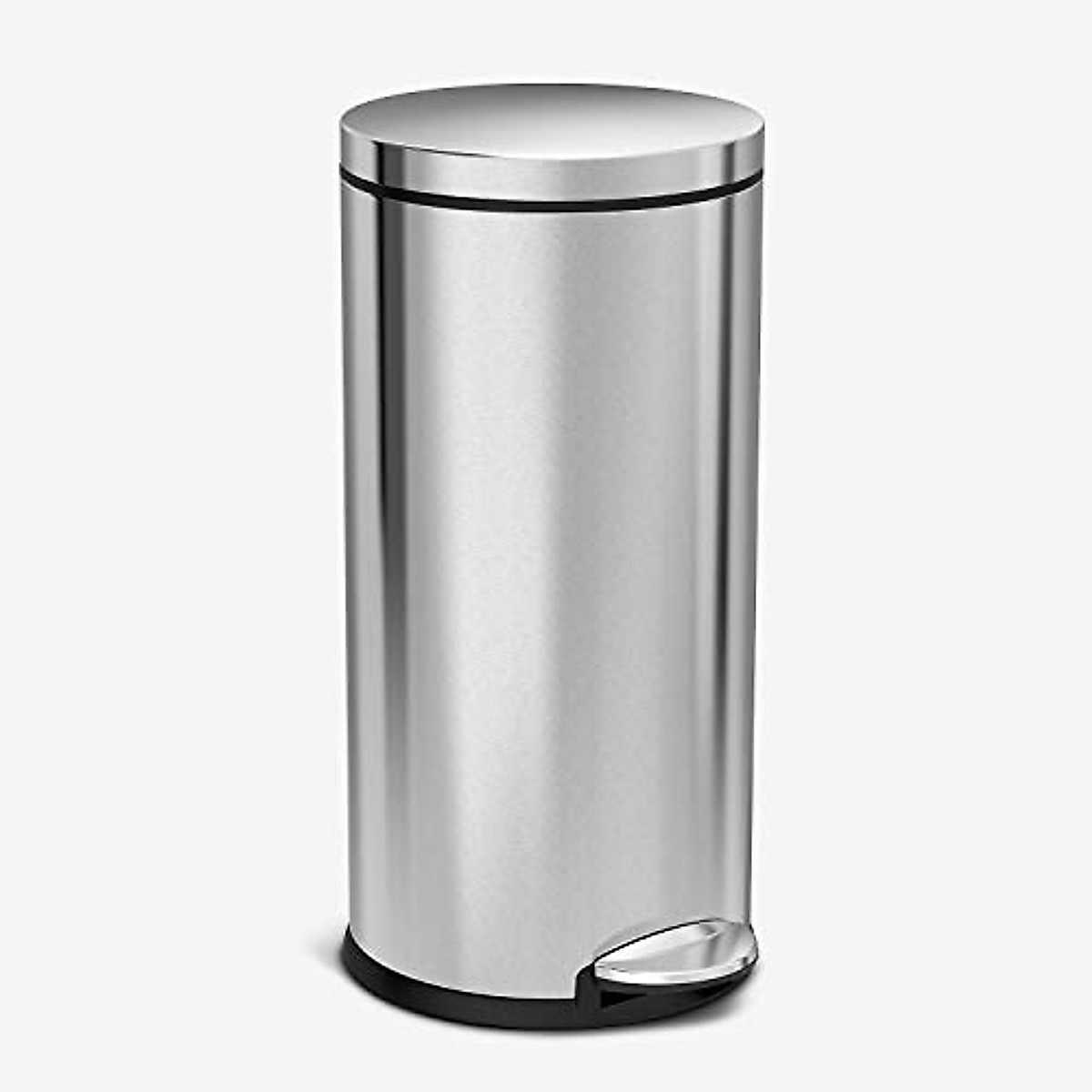 simplehuman 30 Liter / 8 Gallon Round Step Trash Can, Brushed Stainless Steel & Gallon Round Bathroom Step Trash Can, 4.5 Liter / 1.2 Gallon, Brushed Stainless Steel