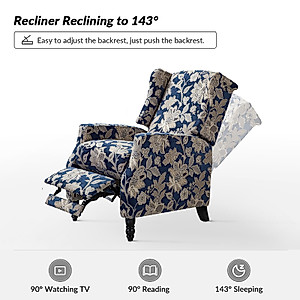 Upholstered Wingback Recliner Chair, Traditional Push Back Recliner Sofa, Mid Century Modern Lounge Armchair for Living Room, Home Theater Accent Chairs Recliners Couches (GARDEN)