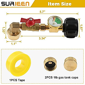 QCC1 Propane Refill Elbow Adapter with Propane Tank Gauge, 90 Degree Propane Refill Adapter with ON/Off Control Valve, QCC1 Propane Tank Refill Adapter for Camping Grill 1LB from 5-40LBS Cylinder