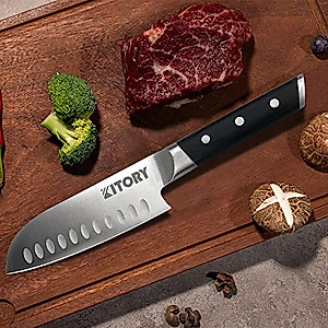 Kitory Santoku Knife - 5.5 Inch Japanese Chef Kitchen Knife - Cooking Slicing Chopping for Vegetable Fruit and Meat - German High Carbon Steel - Ergonomic Pakkawood Handle-Gift Box - Metadrop Series