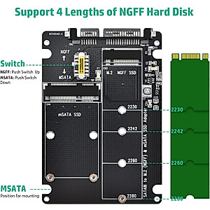 ELUTENG M.2 SATA to SATA Adapter (Not Support NVME/M.2 PCIE) MSATA and B Key/B&M Key M.2 NGFF SDD to 2.5" SATA III 2 in 1 Converter Supports MSATA/M.2 NGFF SSD Not for M Key