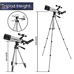 MOLIMOLLY 70mm Aperture 400mm AZ Mount Astronomical Refractor Telescopes for Adults and Kids Fully Multi-Coated Optics Astronomy Refractor Telescope with Tripod Smartphone Adapter Backpack