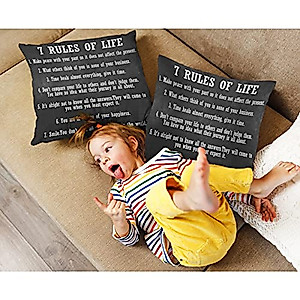 Vosach 7 Rules of Life Outdoor Indoor Pillow Covers, Inspirational Regulations Home Decorative Throw Pillow Case Cushion Cover for Sofa/Bed/Patio/Garden/Balcony,18x18 Inch, 2Pcs, Black