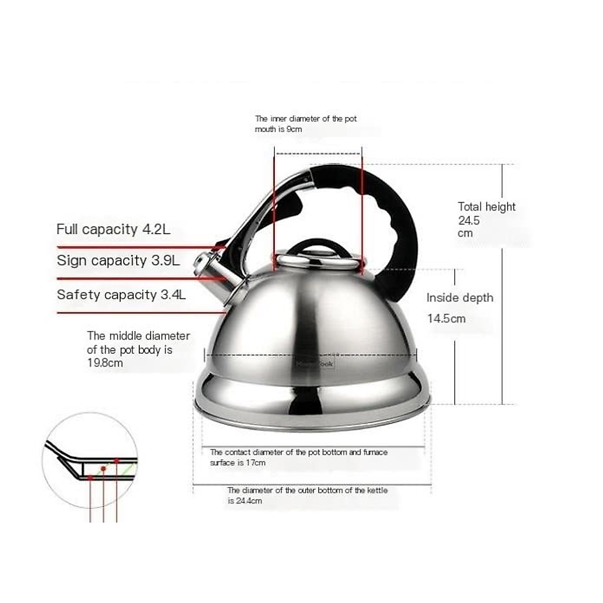 Tea Kettle Stovetop Whistling Teapot 4.2L Stainless Steel Tea Kettle Stovetop Whistling Teapot Whistling Tea Kettle Modern Whistling Tea Pot Whistle Kettle Stove Top Kettle